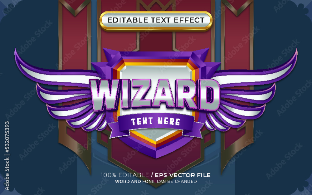Editable Wizard Text Effect with Winged Emblem Stock Vector | Adobe Stock