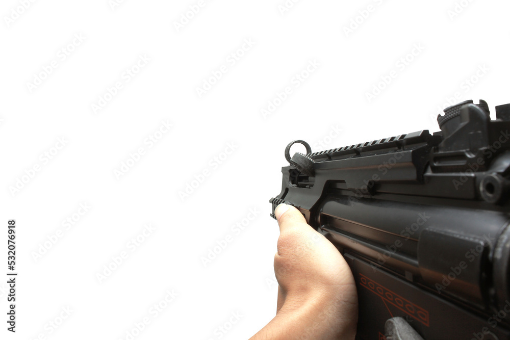 MP5 assault rifle weapon gun in first person shooting view isolated on ...