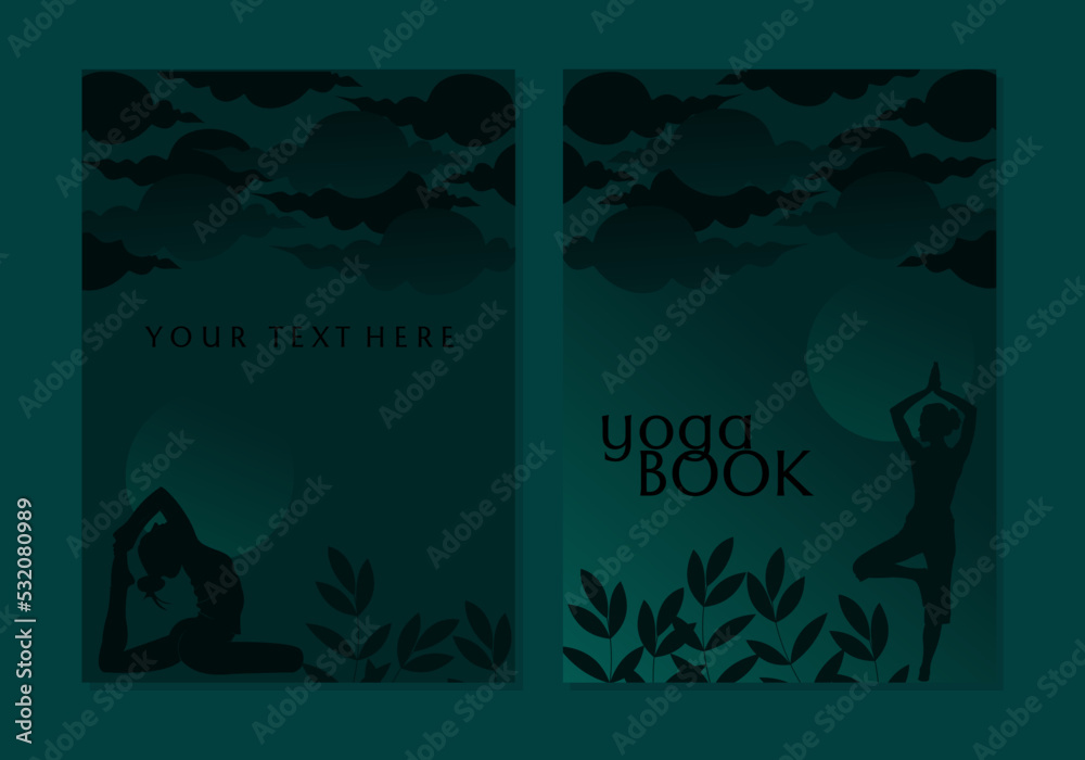page yoga book covers set template.silhouette woman posing yoga For ...