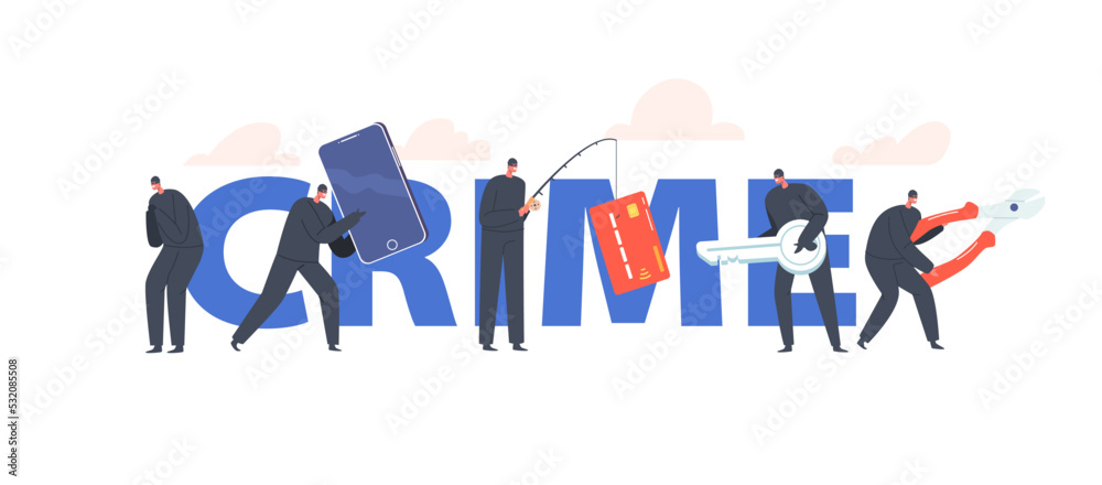 Cyber Crime Concept. Hackers And Criminals Phishing, Stealing Private ...