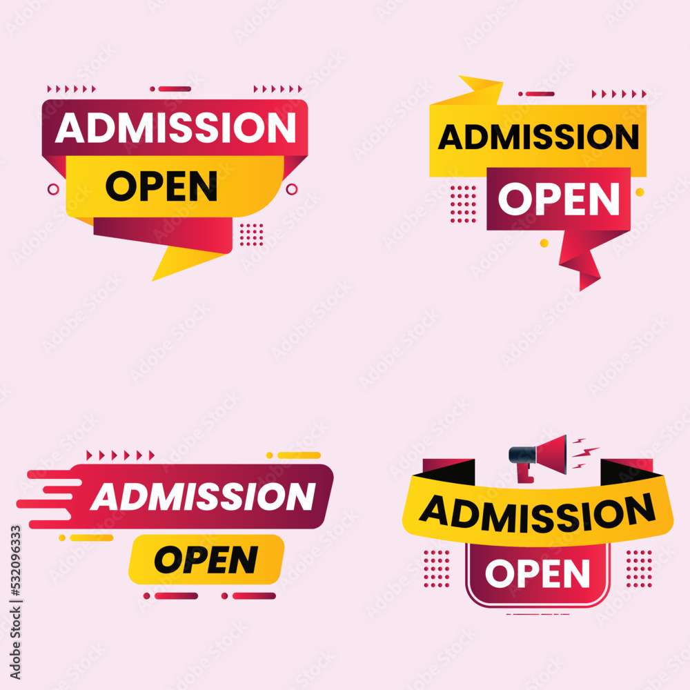 admission open with megaphone speaker banner vector set for social ...