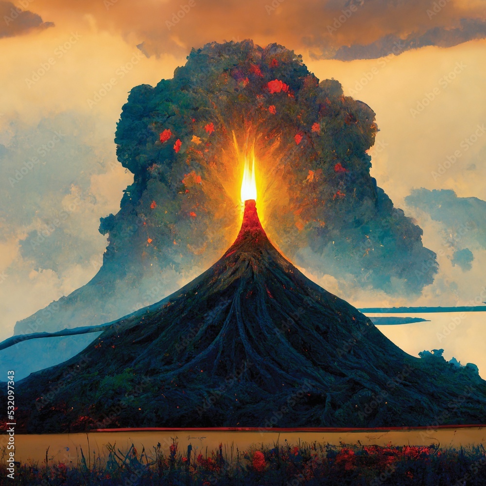 Volcano eruption, explosion. Beautiful landscape wallpaper, digital art ...