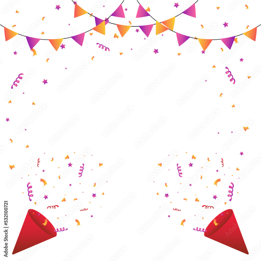 Bright confetti vector background with colorful flags, ribbons and ...