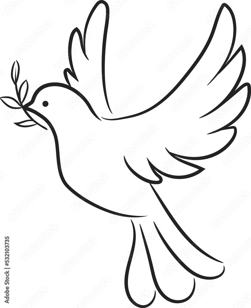 Dove Christmas holy bird with olive branch in beak Stock イラスト | Adobe Stock