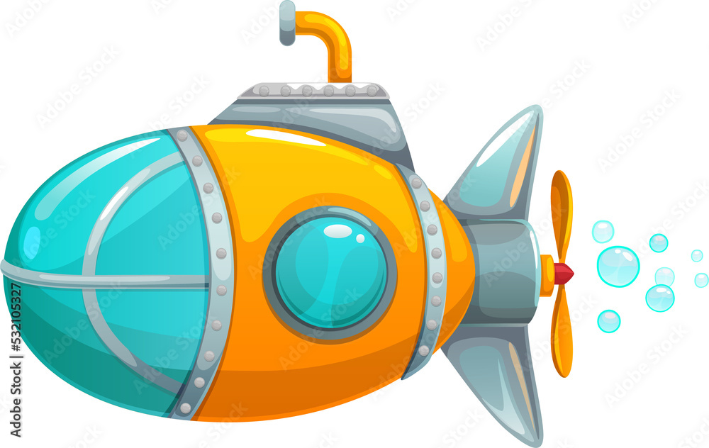 Submarine, underwater ship or boat, game asset Stock Illustration ...