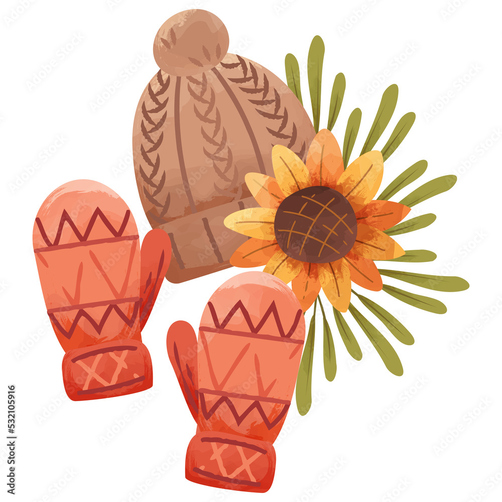 Warm Autumn Fall Winter Clothing Hat Mittens PNG Clipart Illustration ...
