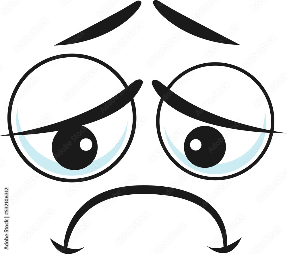 Cartoon sad face, unhappy or upset vector emoji Stock Illustration ...
