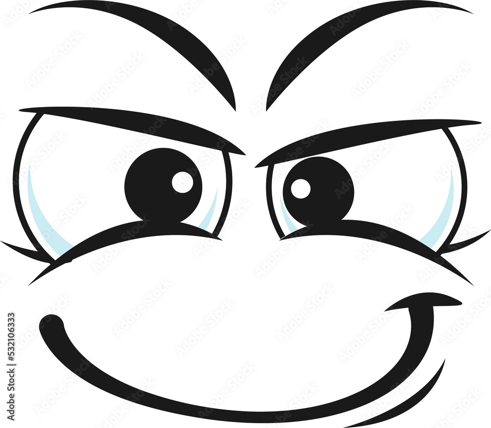 Cartoon smirk face, vector smiling emoji, feelings Stock Illustration ...
