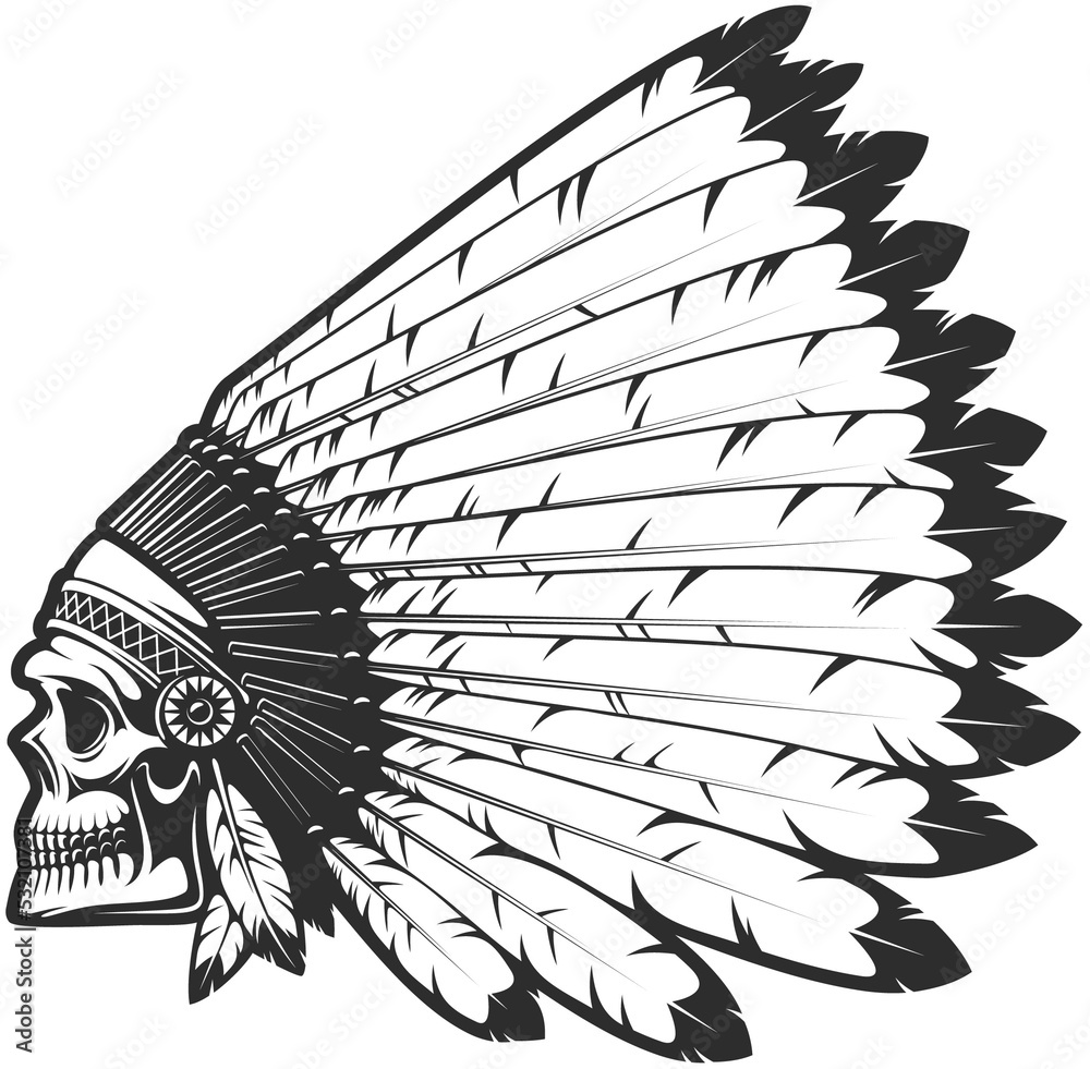 Indian chief skull in indigenous headdress sign Stock Illustration ...