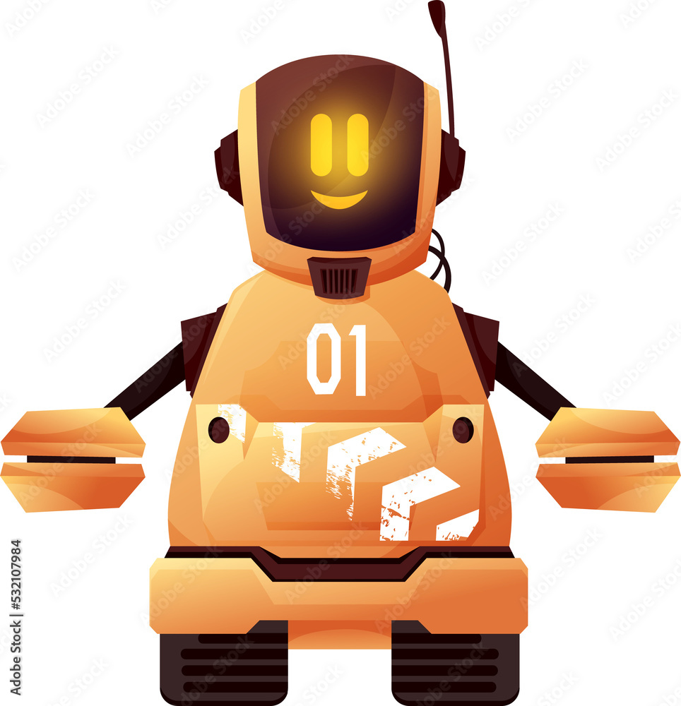 Cartoon robot with antenna and microphone, grabs Stock Illustration ...