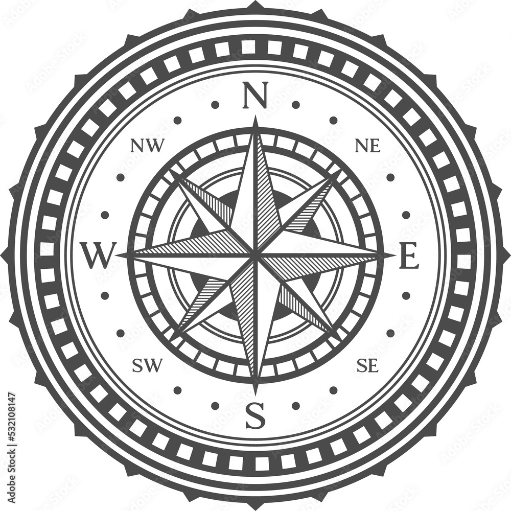 Medieval compass sign, geography vector symbol Stock Illustration ...