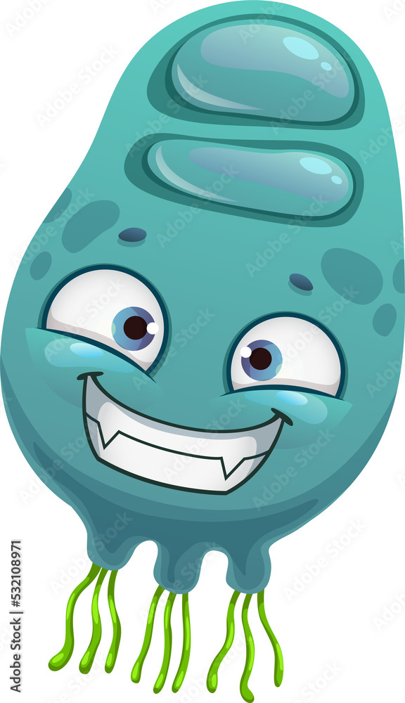 Cartoon virus cell vector icon, cute germ mascot Stock Illustration ...