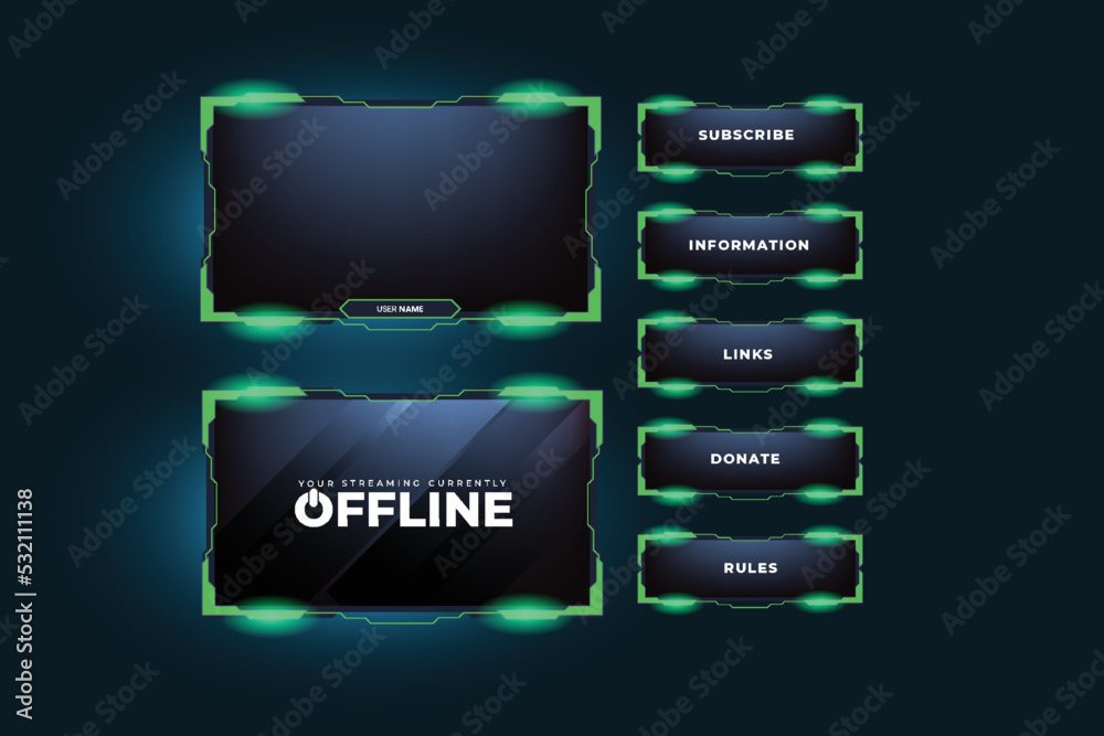 Green screen overlay vector on a dark background. Live gaming screen ...