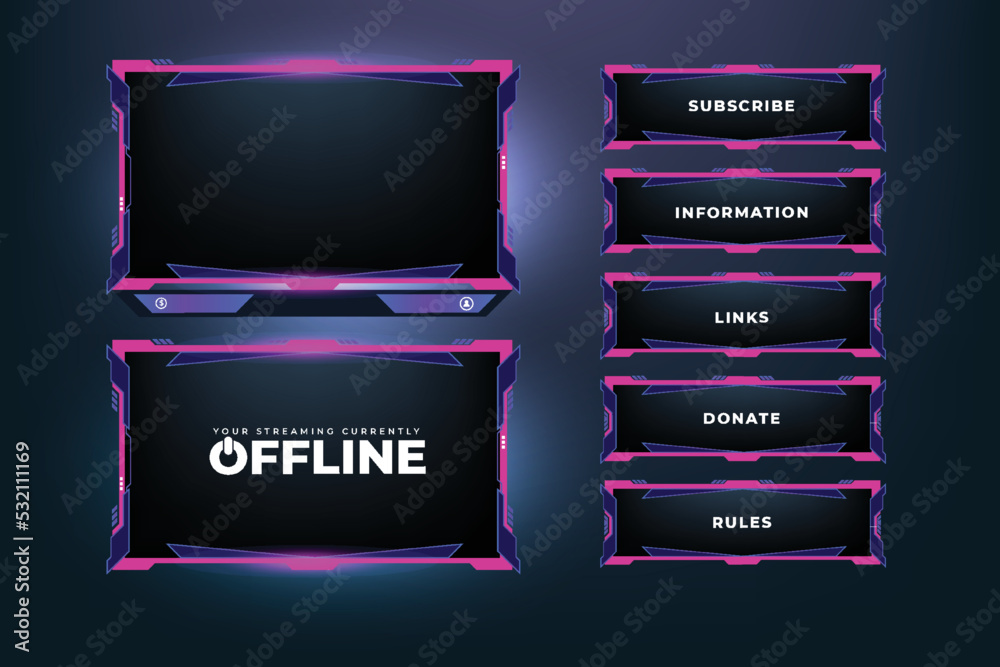 Vetor de Live streaming overlay vector with girly pink color borders. A ...