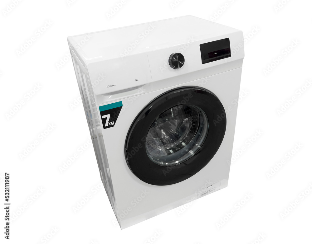 Washing machine isolated over white background. White front load ...
