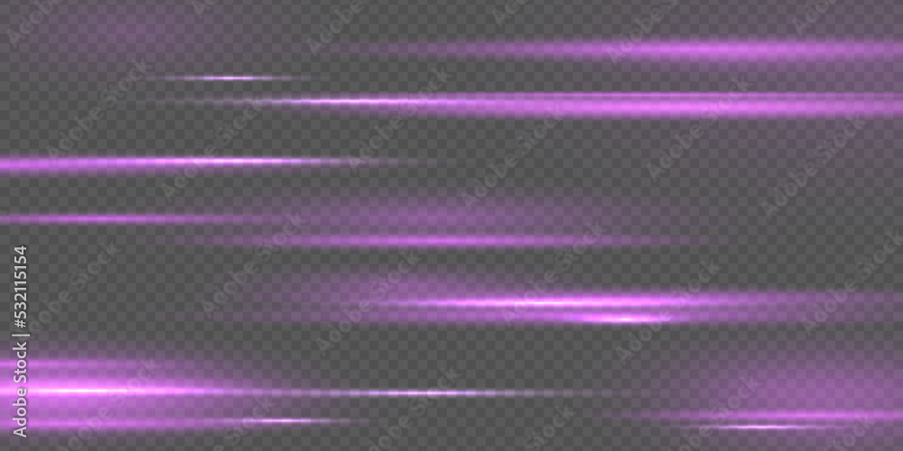 Purple neon lines speed motion, laser beams with lights. Violet ray ...