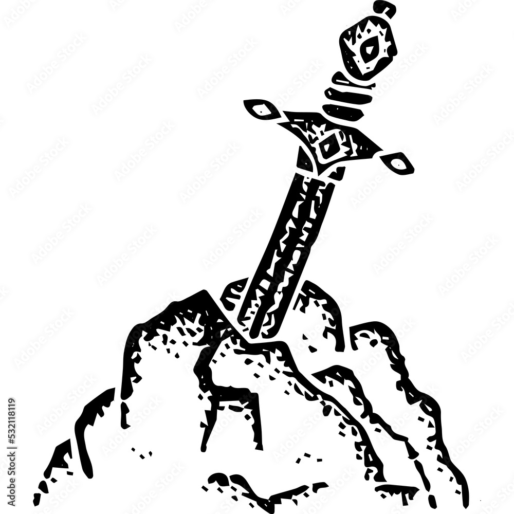 Sword in Stone Dotwork. Vector Illustration of Hand Drawn Objects ...