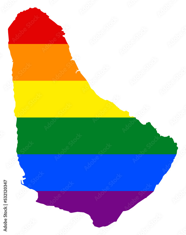 Barbados map with pride rainbow LGBT flag colors Stock Illustration ...