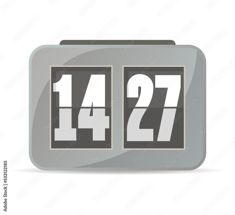 Grey analog flip clock icon. Mechanical time chronometer, retro watch ...