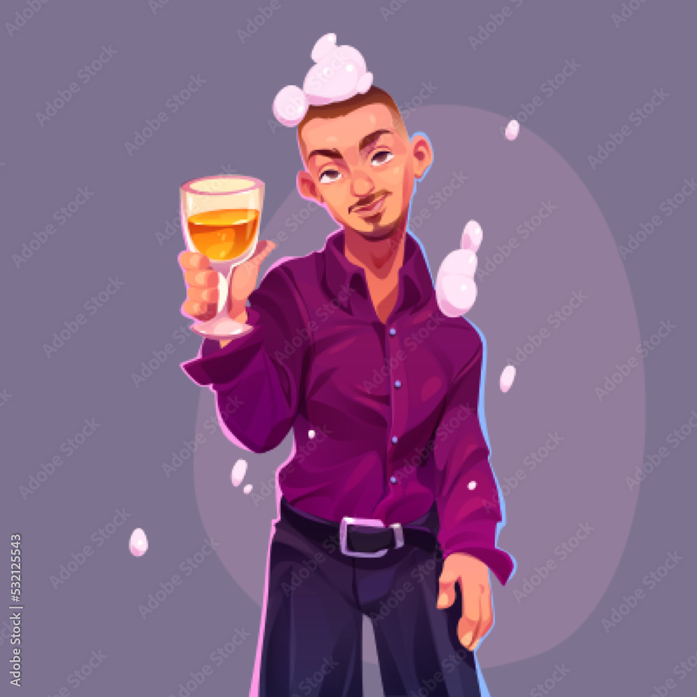 Handsome young man on foam party. Vector cartoon illustration of male ...