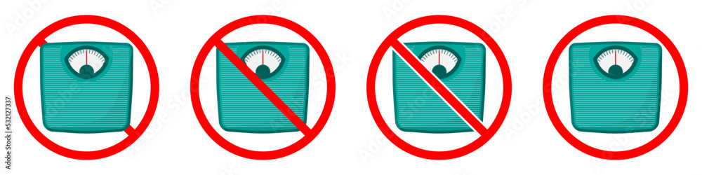 Weighing scale ban sign. Weighing scale is forbidden. Set of red ...