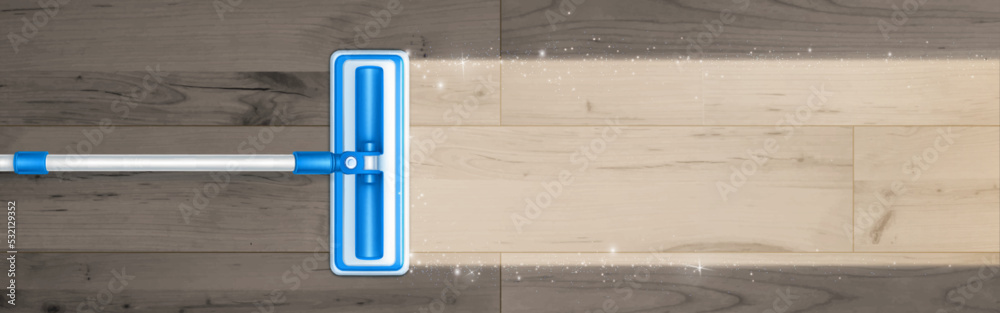 Mop cleaning dirty floor, sweeps dust top view. Vector ad background of ...