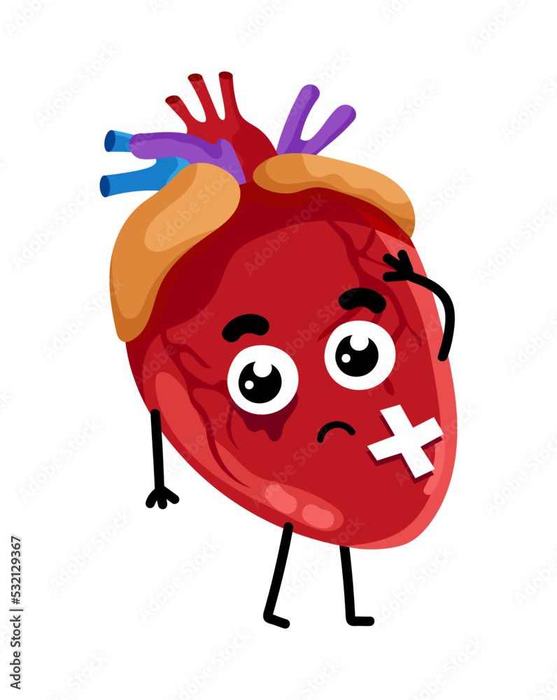 Human sick heart cartoon character. Body anatomy element, health ...