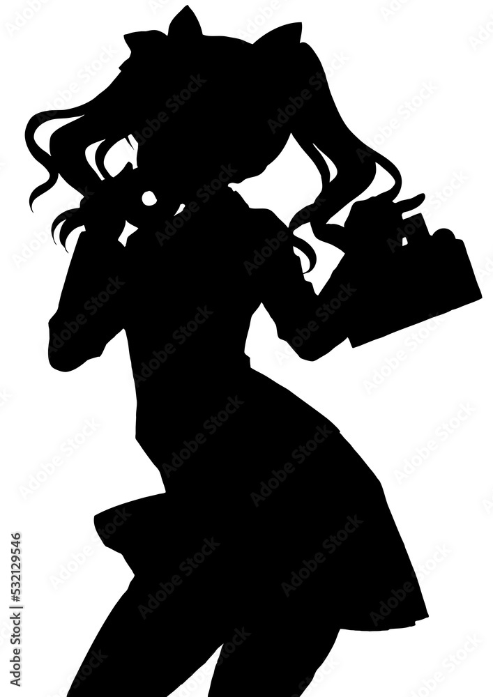 Silhouette illustration of a girl in anime style Stock Illustration ...