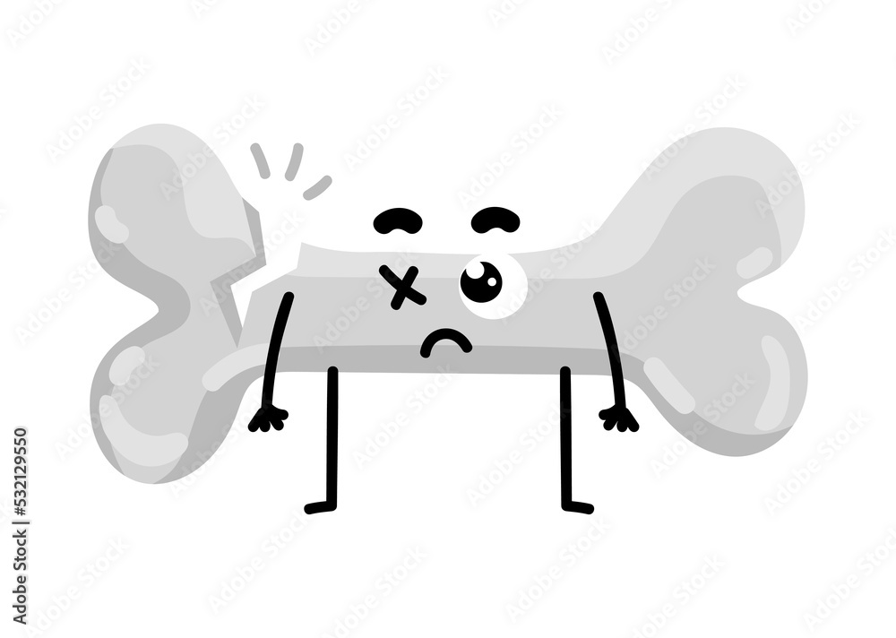 Sad broken bone cartoon character. Body anatomy element, health medical ...