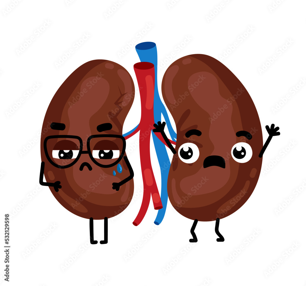 Human sick kidneys cartoon character. Body anatomy element, health ...