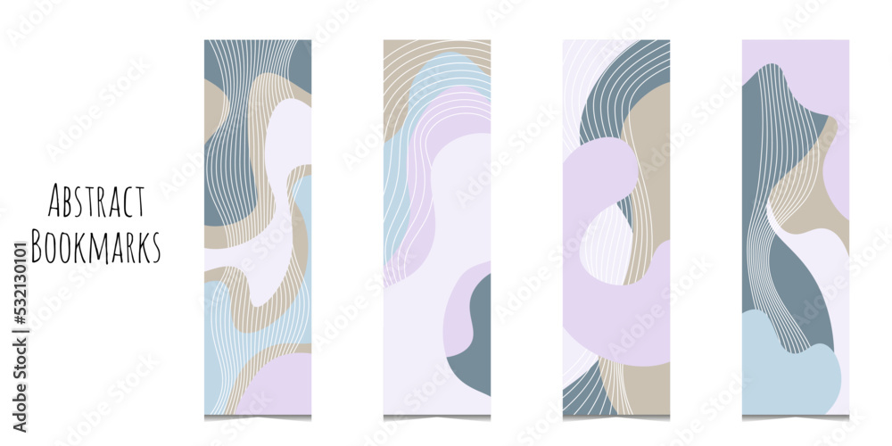 Set of 4 bookmarks templates in light-blue and pink color palette ...
