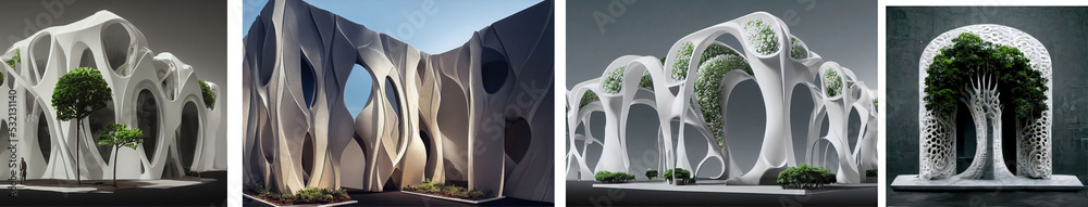 Poster futuristic architecture design inspired by natural shapes, bio ...