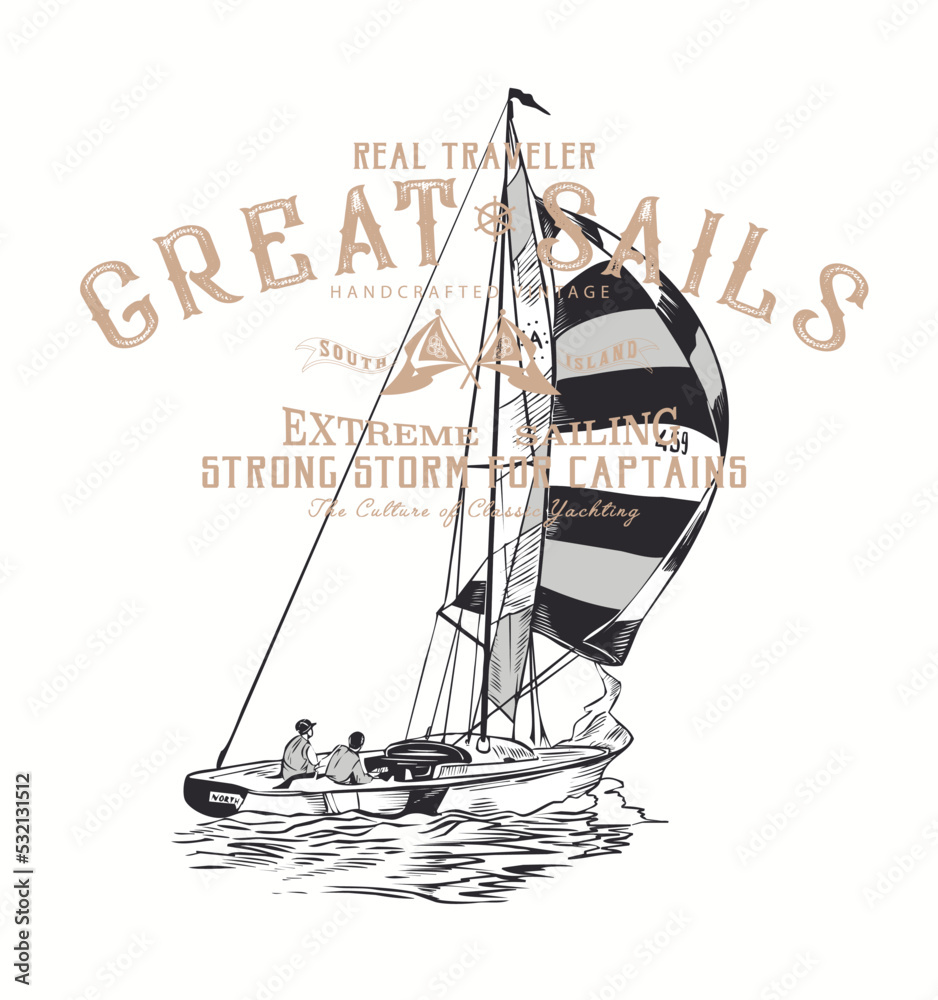 Nautical design. sketch sail graphic design. Can be used as t shirt ...
