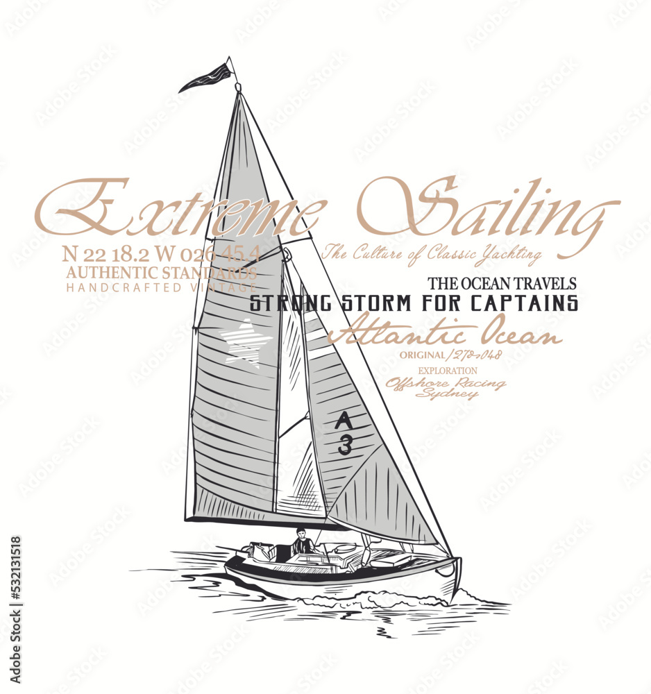 Nautical design. sketch sail graphic design. Can be used as t shirt ...