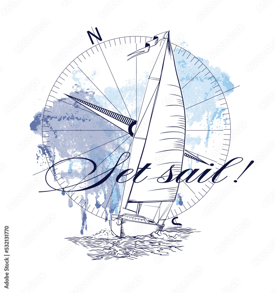 Nautical design. sketch sail graphic design. Can be used as t shirt ...