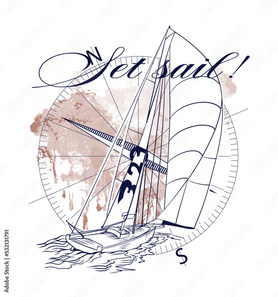 Nautical design. sketch sail graphic design. Can be used as t shirt ...
