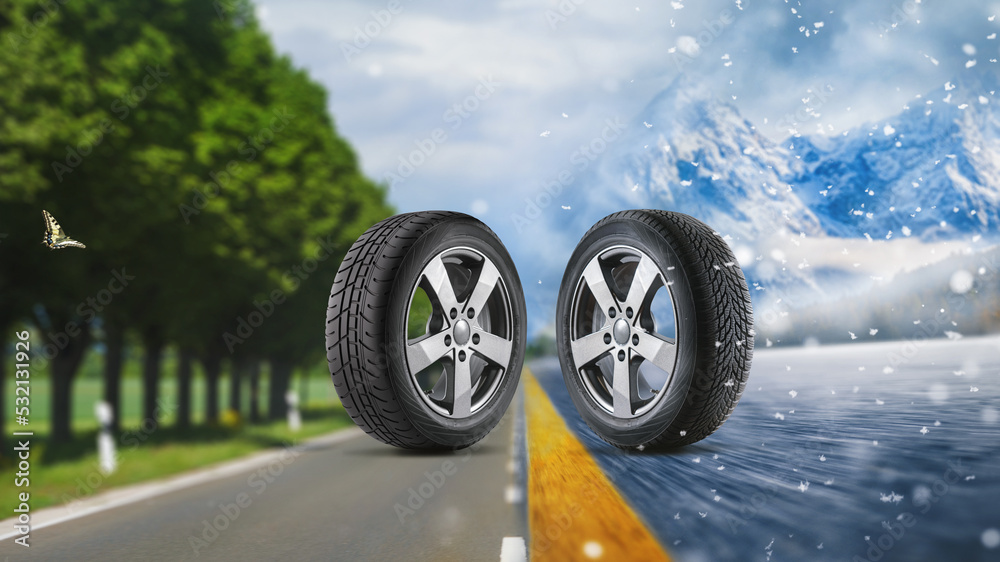 Car tires with a great profile in the car repair shop Stock Photo ...