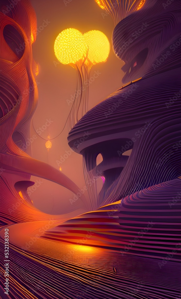 neon digital house, street mega fractal building houses exterior ...