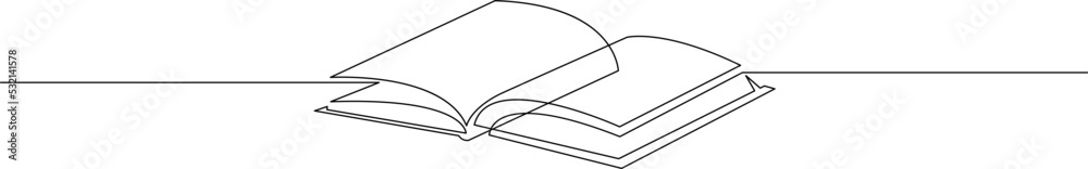 Open book continuous one line drawing. Education theme single line art ...