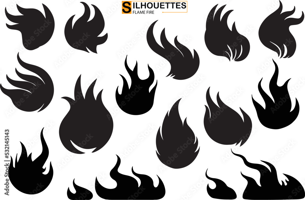 Fire flames Firefighter silhouette set vector on transparent background ...