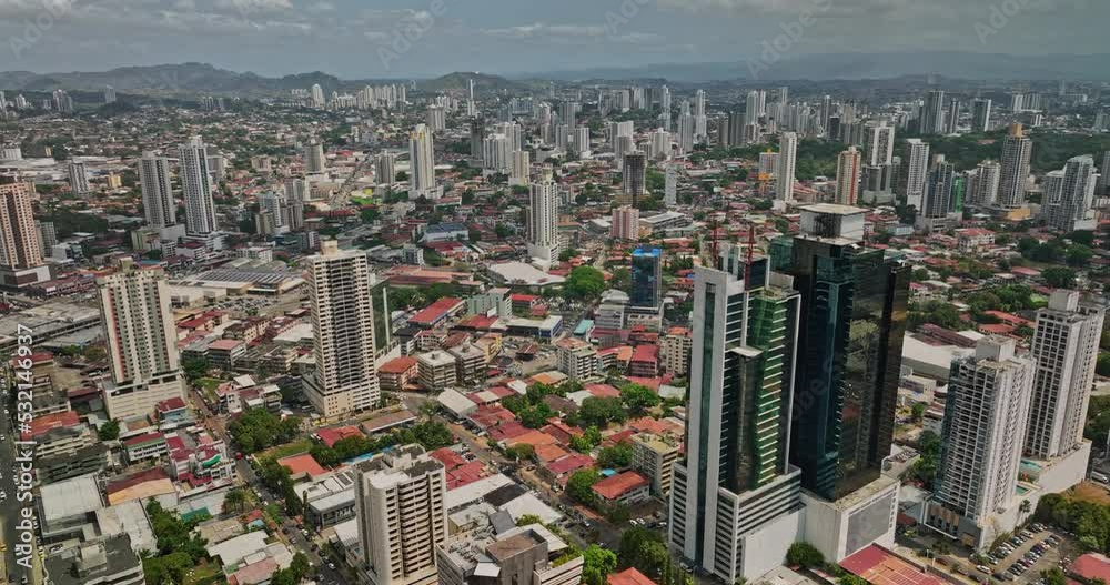 Panama City Aerial v76 descending flyover capturing downtown cityscape ...