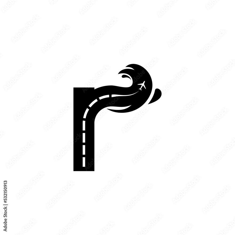 illustration of the letter R with roads, airports, seas, waves, runways ...