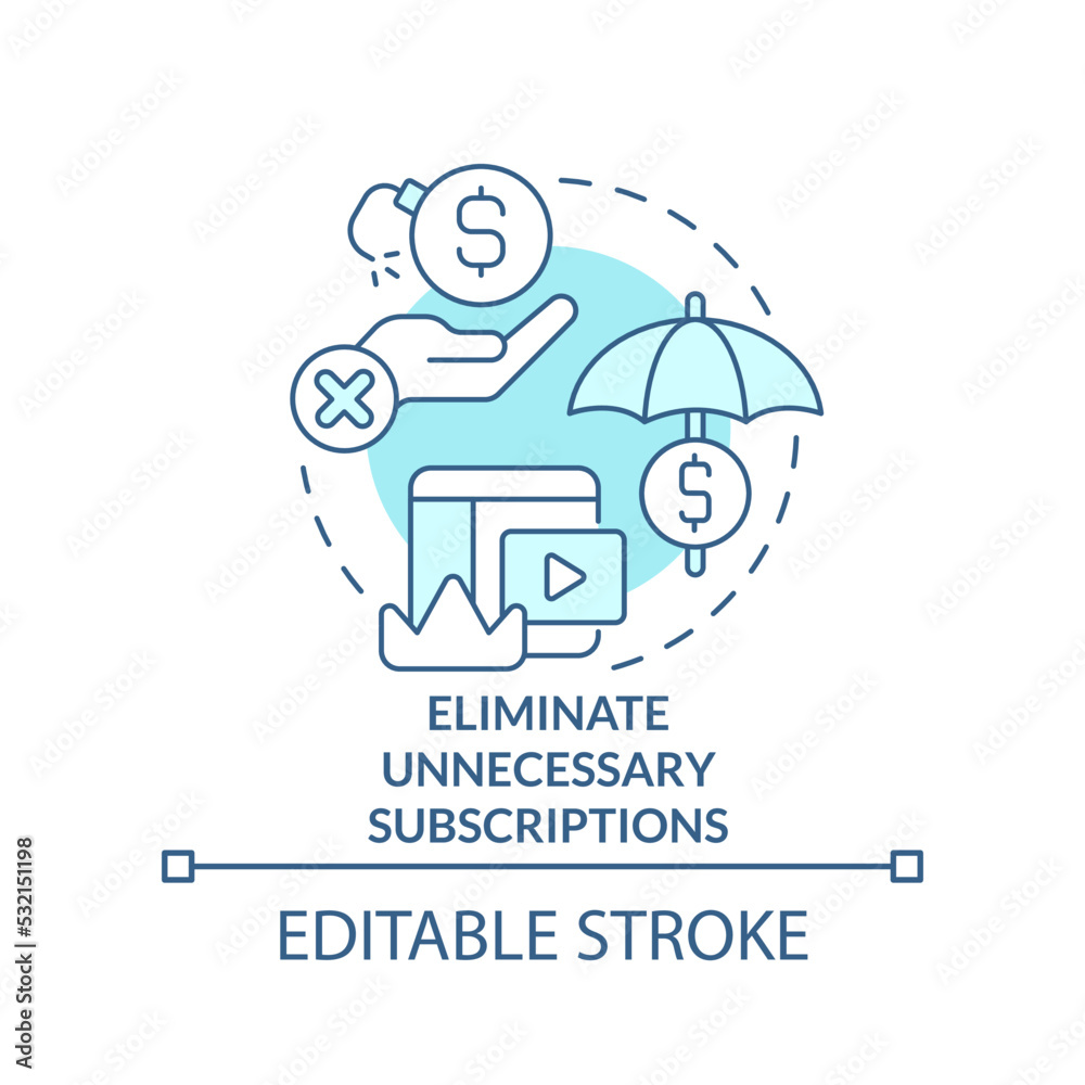 Eliminate unnecessary subscriptions turquoise concept icon. Budgeting ... Eliminate unnecessary subscriptions turquoise concept icon. Budgeting ...