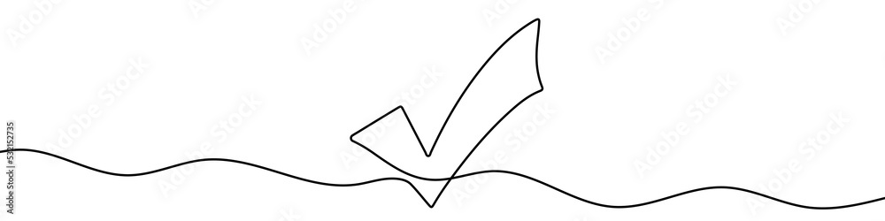 Continuous line drawing of check mark. Tick one line icon. One line ...