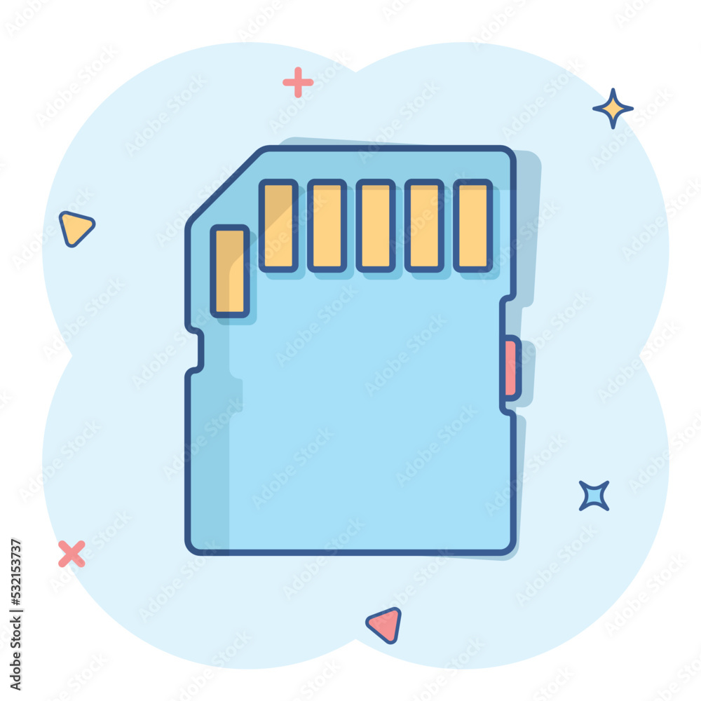 Micro SD card icon in comic style. Memory chip vector cartoon ...