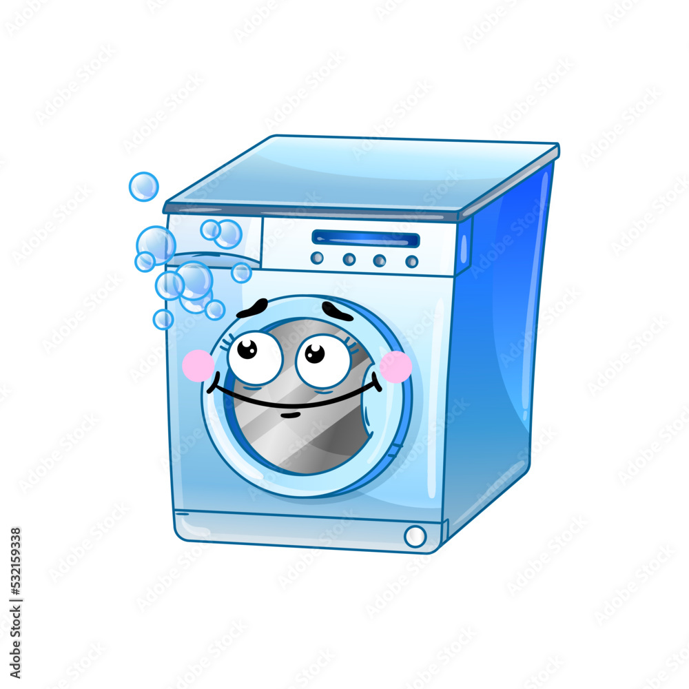 Funny washing machine isolated cartoon character. Household appliance ...