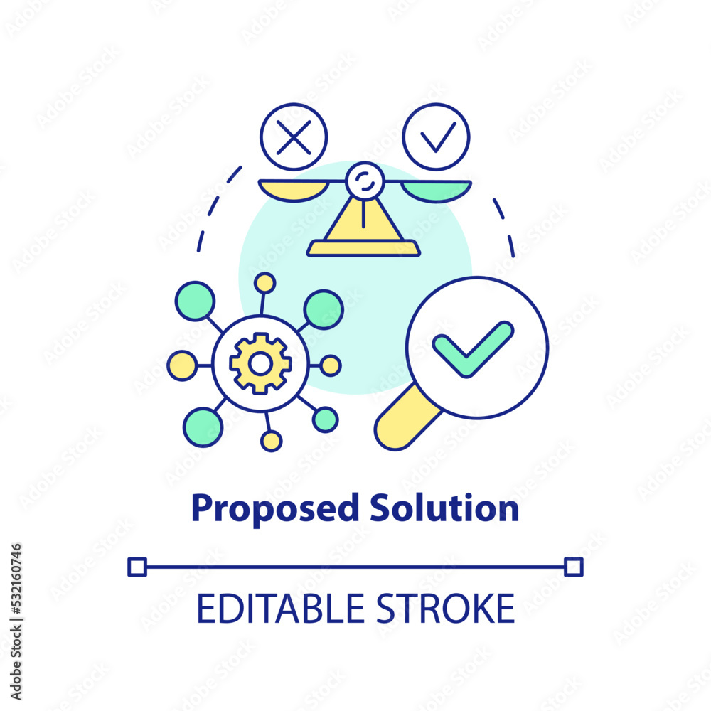 Proposed solution concept icon. Decision for best result. Case drafting ...
