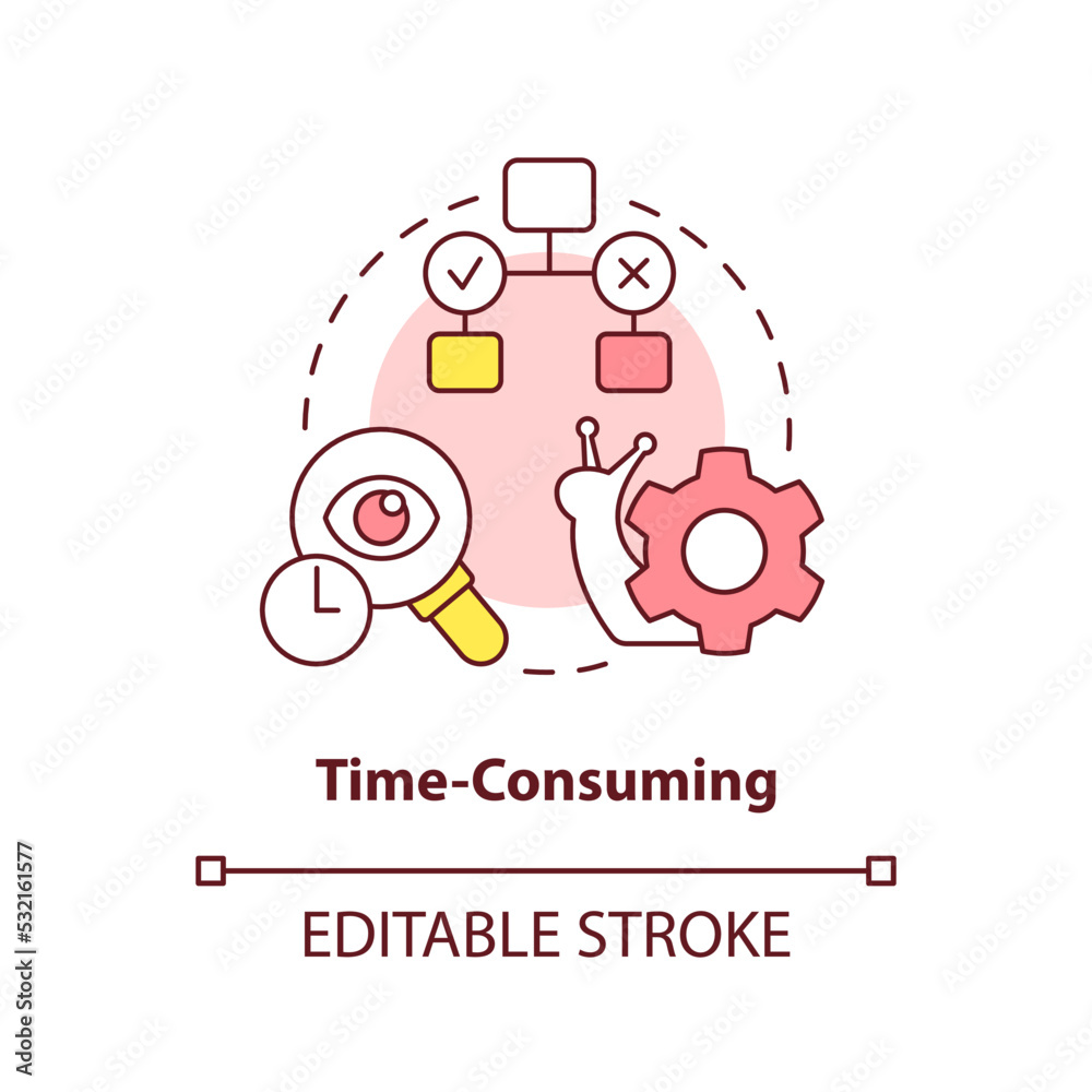 Time consuming concept icon. Long term research. Disadvantage of case ...