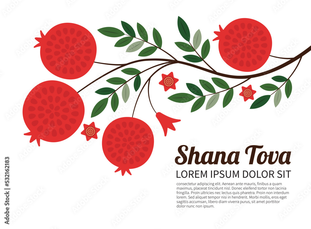 Rosh Hashanah design template with pomegranates. Shana Tova Lettering ...