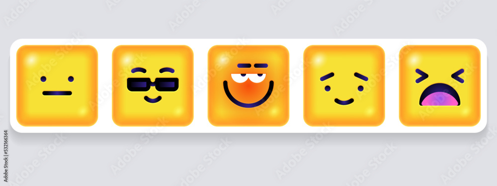 Square Emoticons set. Yellow Emoji faces emoticon smile, digital smiley ...
